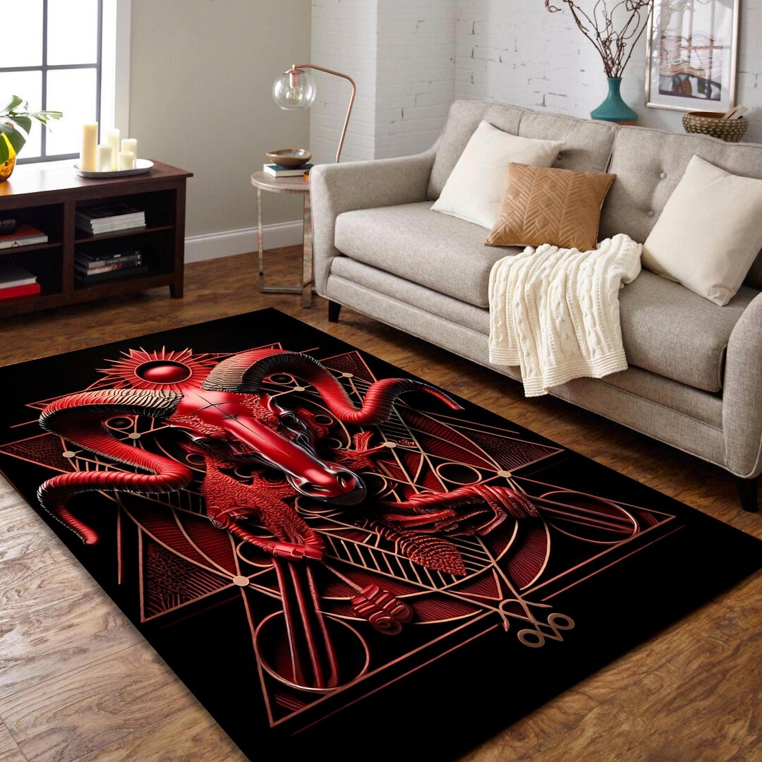1devil Goat Rug, Red Baphomet Rug, Satan Rug,3d Look Devil Rug ...