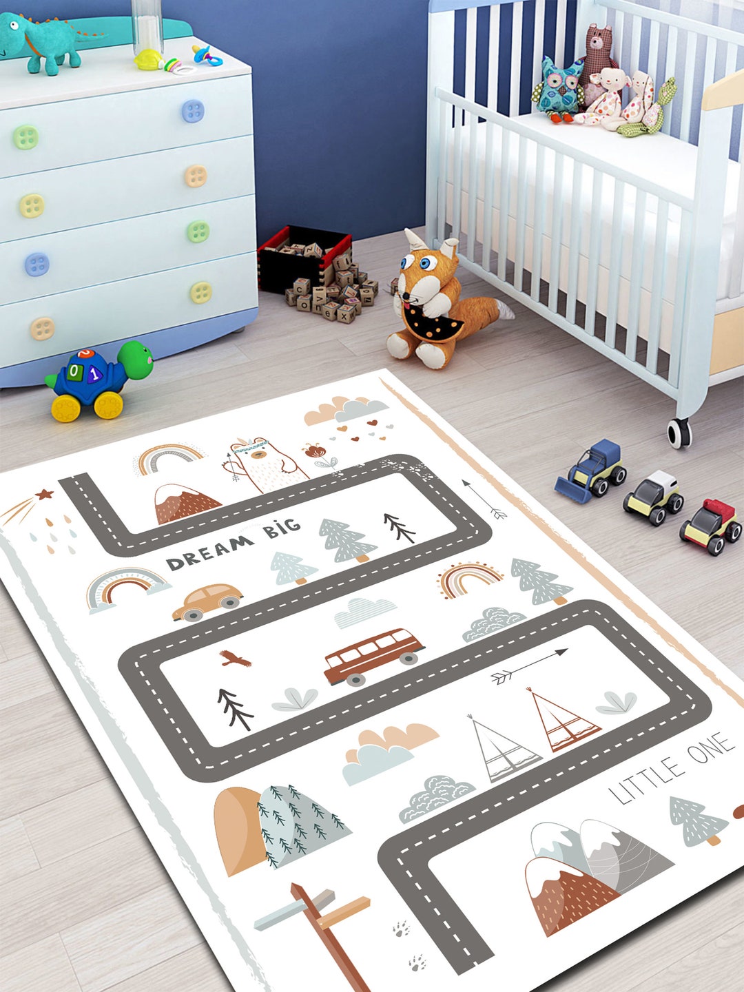 Kids City Traffic Rug, Gray Road Map Playing Carpet Roadmap Rugs for ...
