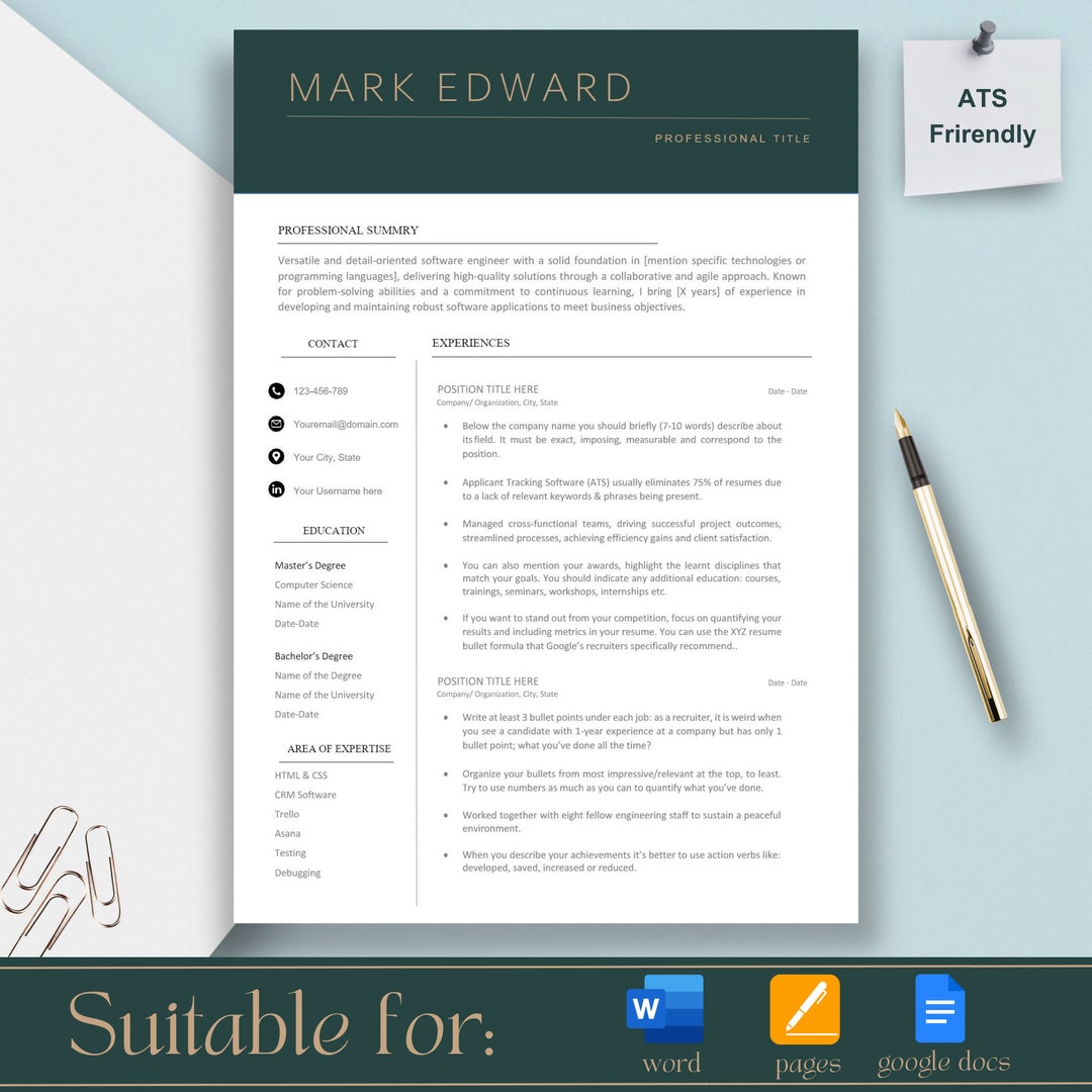 Software Engineer Resume Template Word, Google Docs & Pages ...