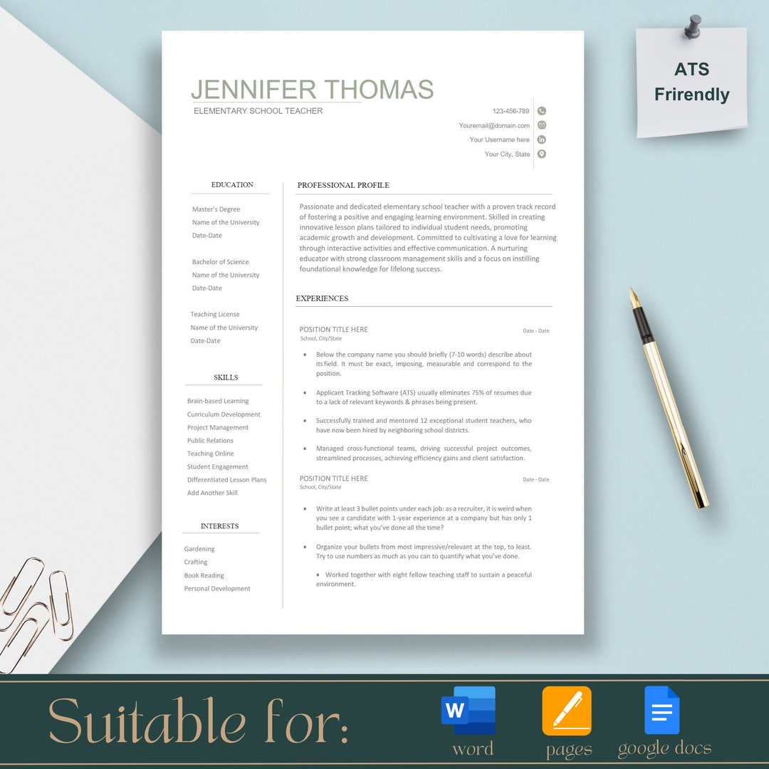 Teacher Resume Template Google Docs, Word & Pages, Teaching Resume ...