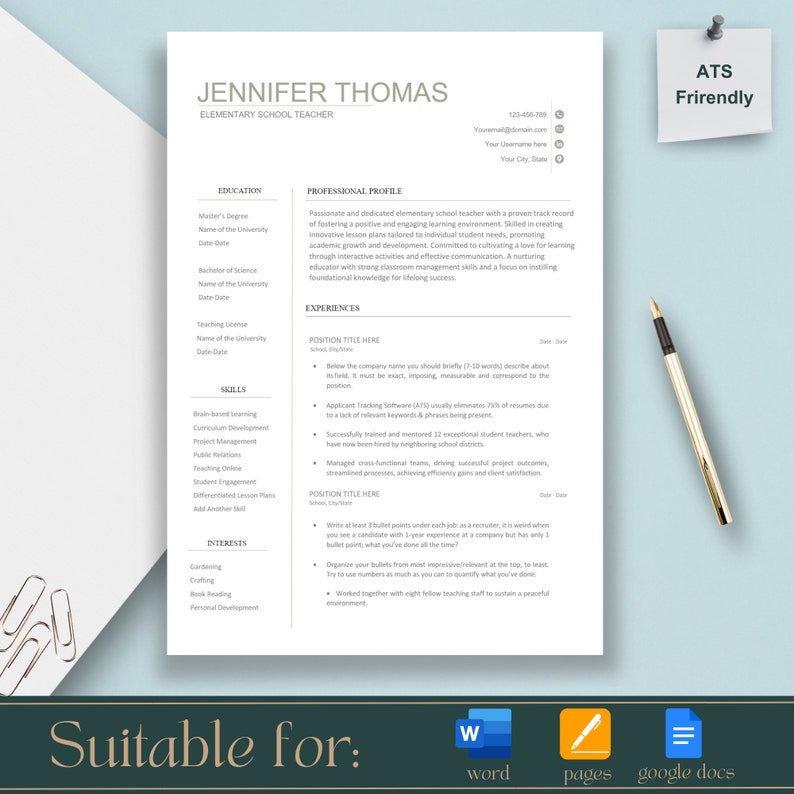 Teacher Resume Template Google Docs, Word & Pages, Teaching Resume ...