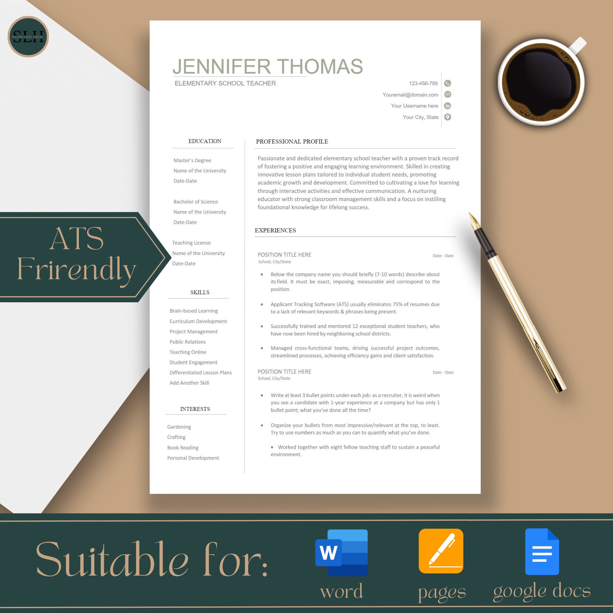 Teacher Resume Template Google Docs, Word & Pages, Teaching Resume ...