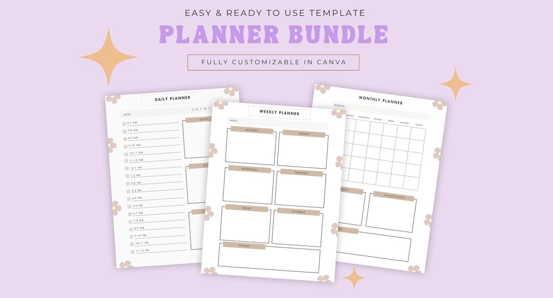 Printable Planner Bundle, Daily Planner, Weekly Planner, and Monthly ...