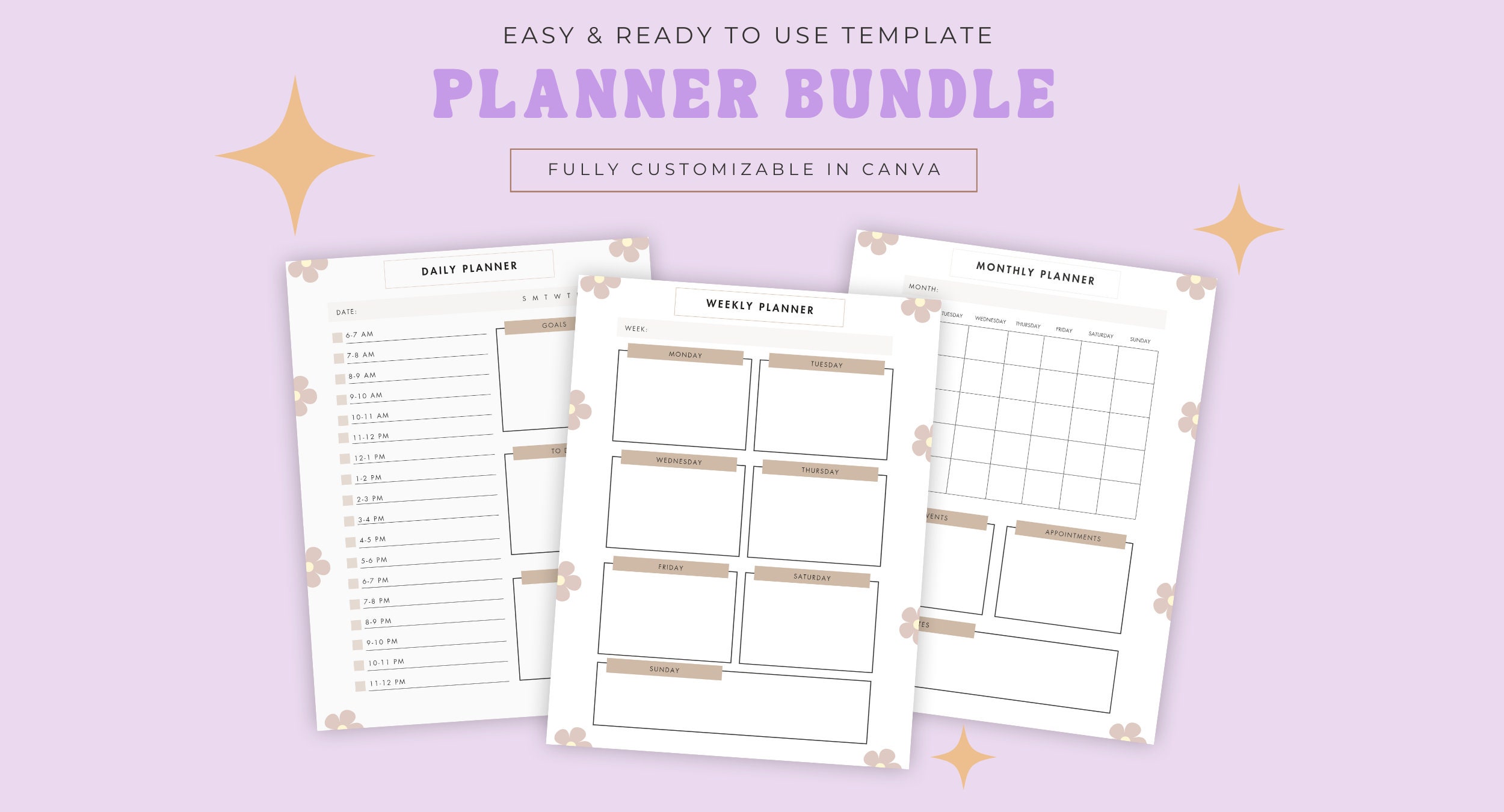 Printable Planner Bundle, Daily Planner, Weekly Planner, and Monthly ...