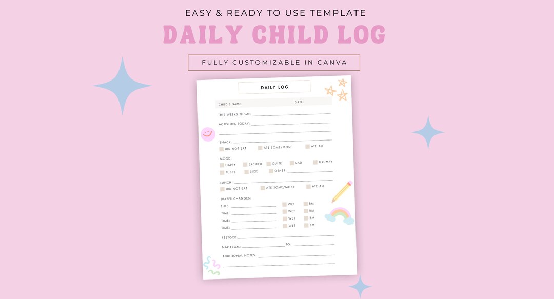 Toddler Log, Child Log, Daily Toddler Report Preschool, Daycare, In ...