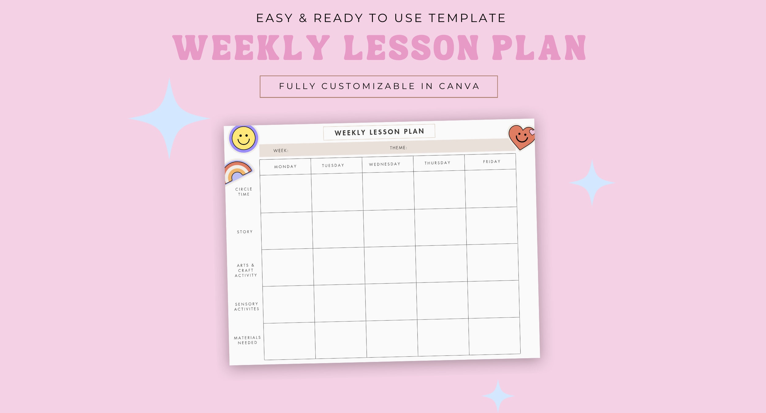 Preschool Weekly Lesson Plan Template, Lesson Planner Printable ...