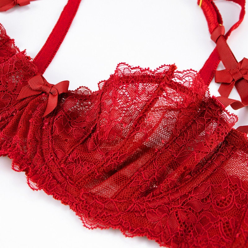 Classy Scarlet Red See Through Half Cup Sheer Bra Etsy Uk