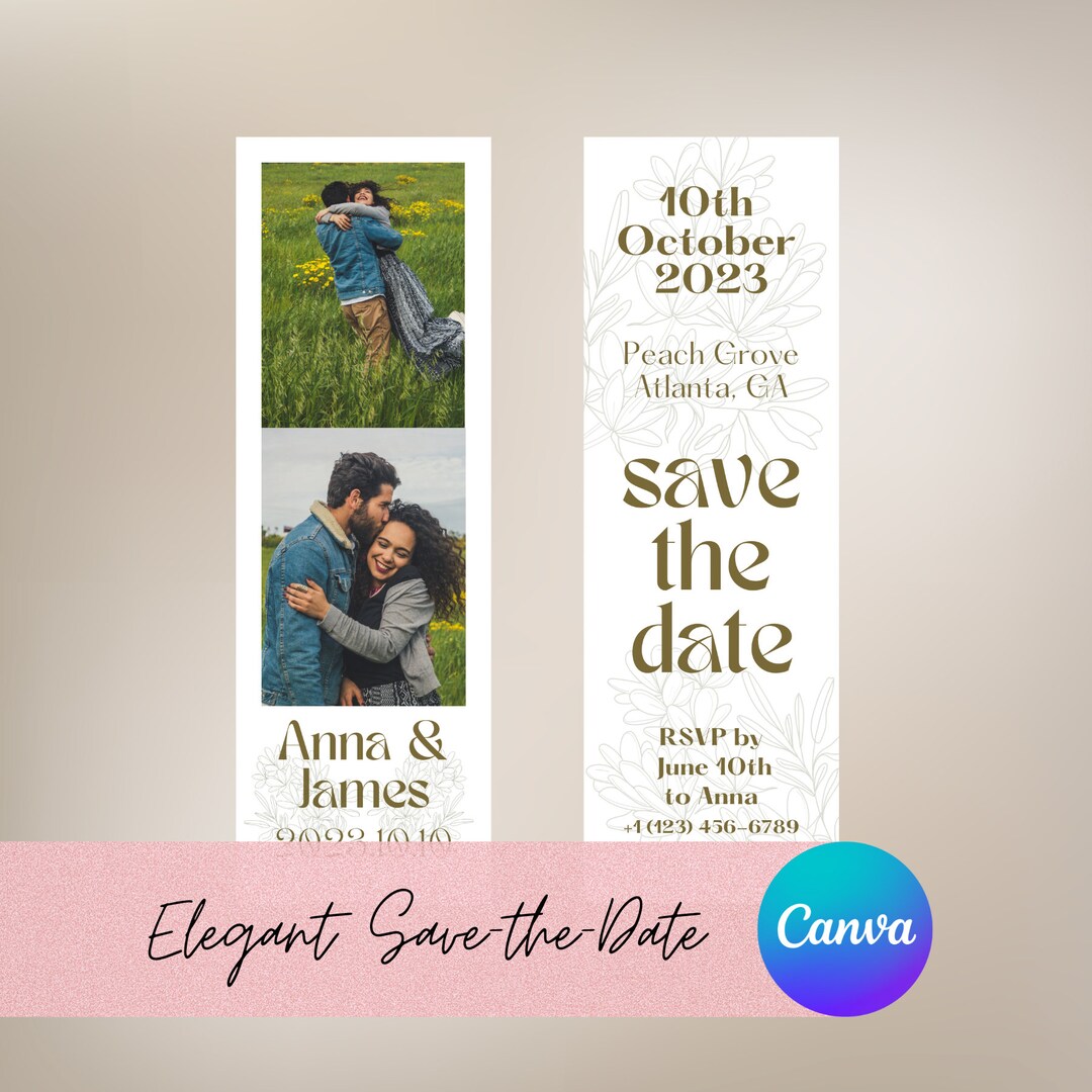 Save-the-date Bookmark Template Customizable Double-sided Photo Feature ...