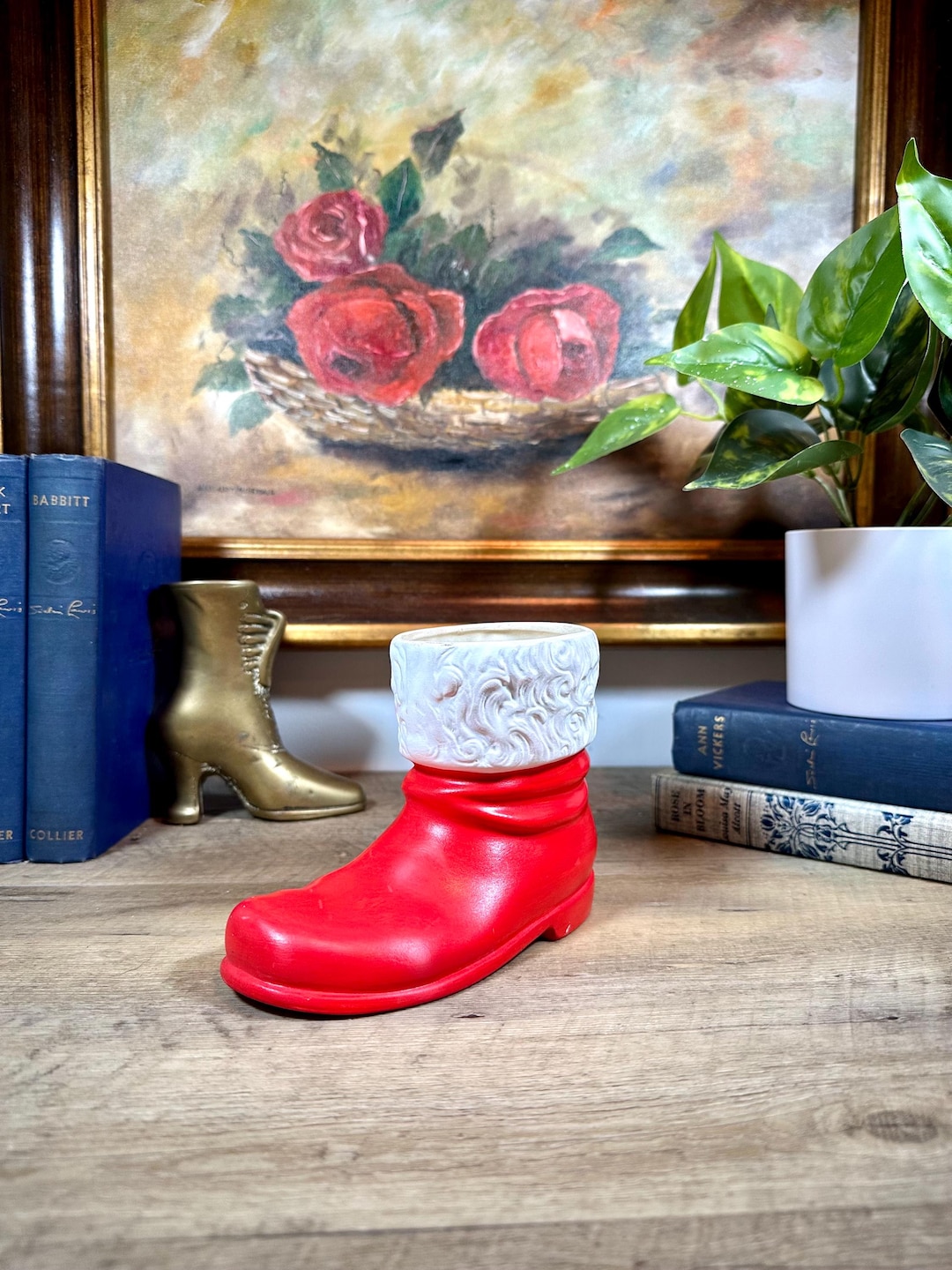 Vintage Red Santa Boot Planter - Etsy