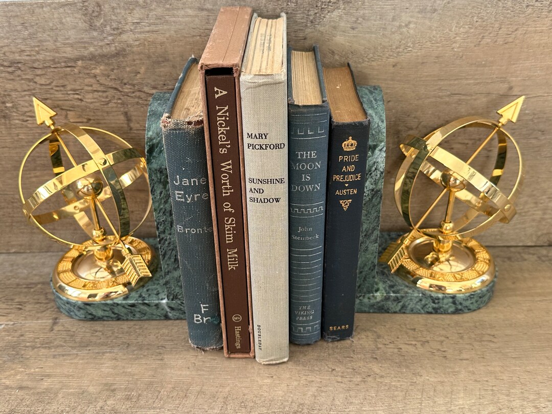 Brass Armillary Sundial/sphere Bookends on Green Marble Base - Etsy