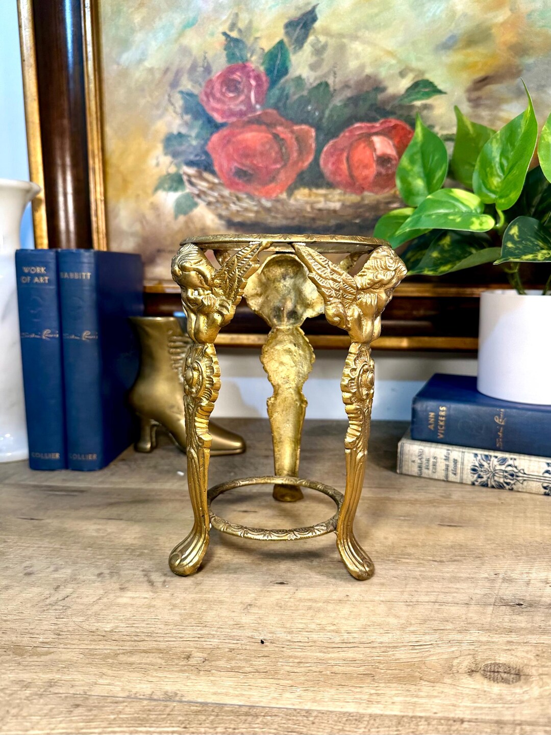 Vintage Brass Cherub Plant or Orb Stand - Etsy