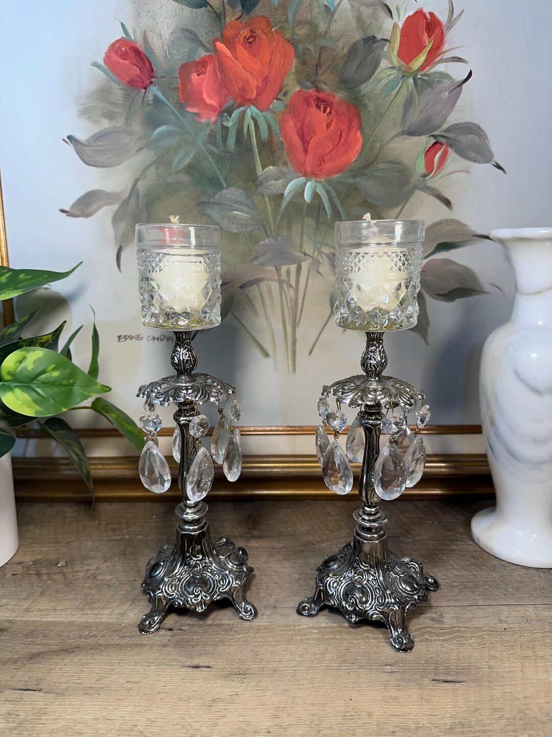Vintage Silver Plated Candle Holders With Glass Votives - Etsy