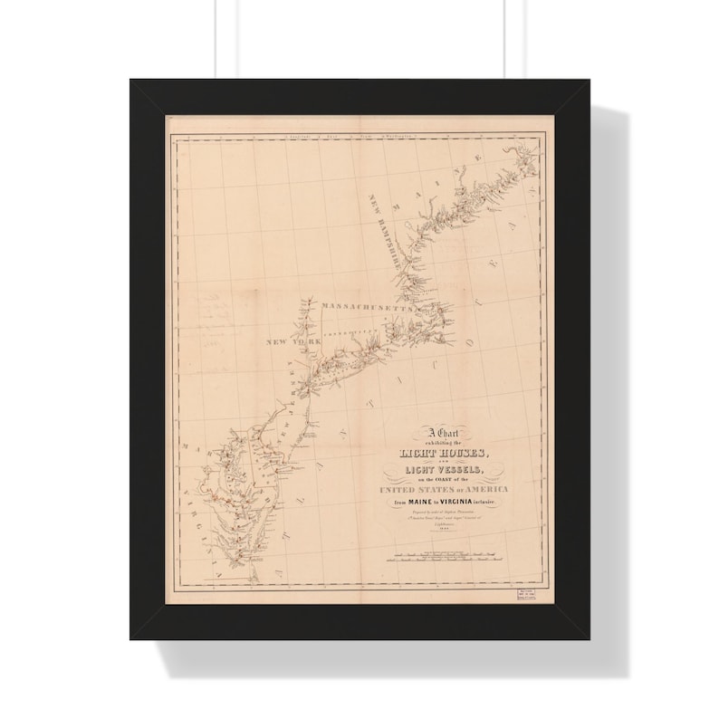 East Coast Lighthouse Map | Vintage Illustration | Nautical Wall Art ...