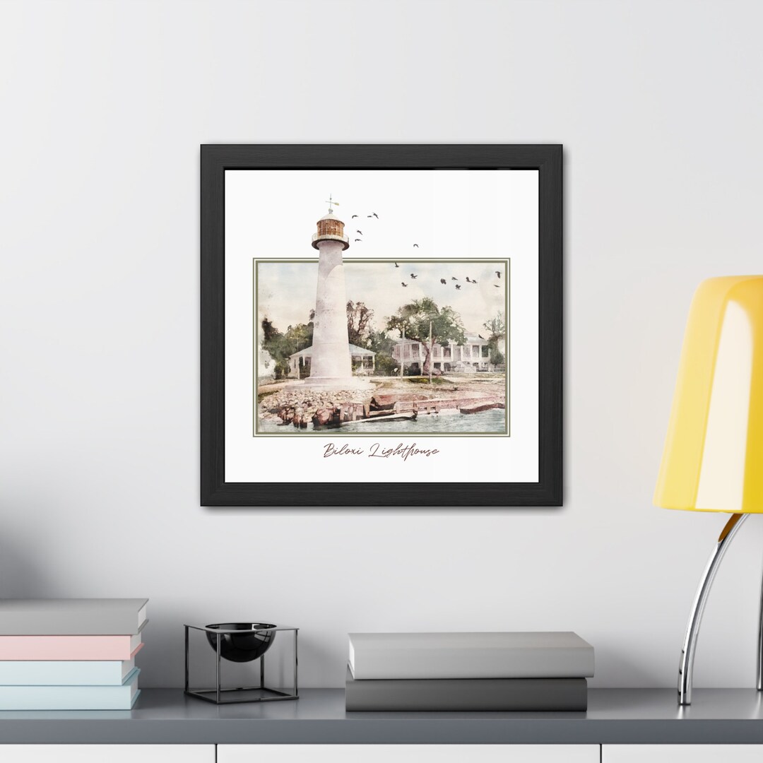 Biloxi Lighthouse Watercolor Framed Print, Coastal Wall Art, Nautical ...
