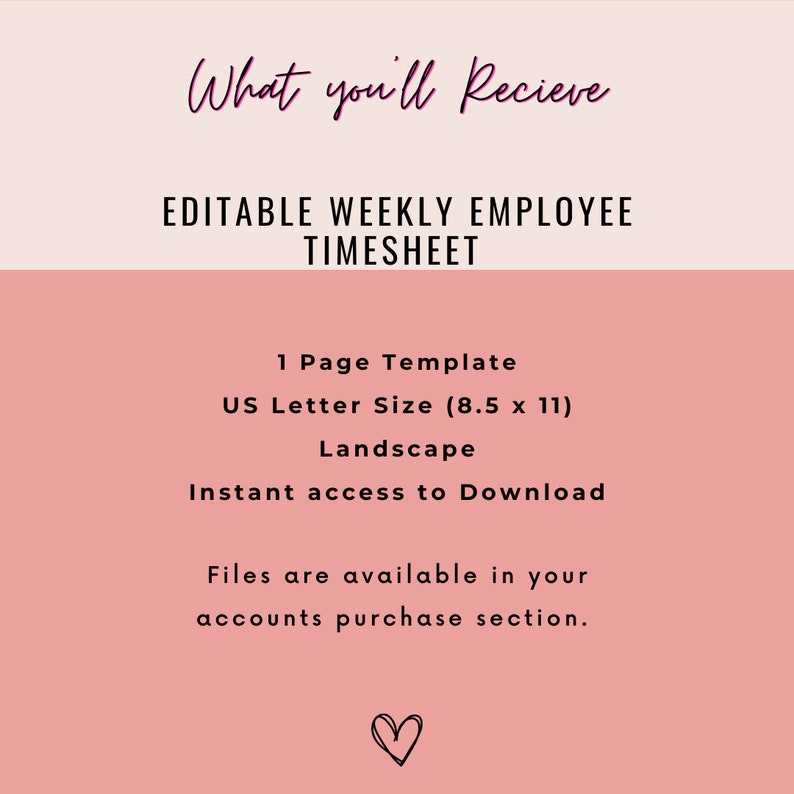 Digital Weekly Timesheet Template, Printable Timesheet Template ...