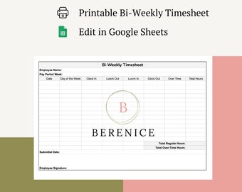 Digital Weekly Timesheet Template Printable Timesheet - Etsy