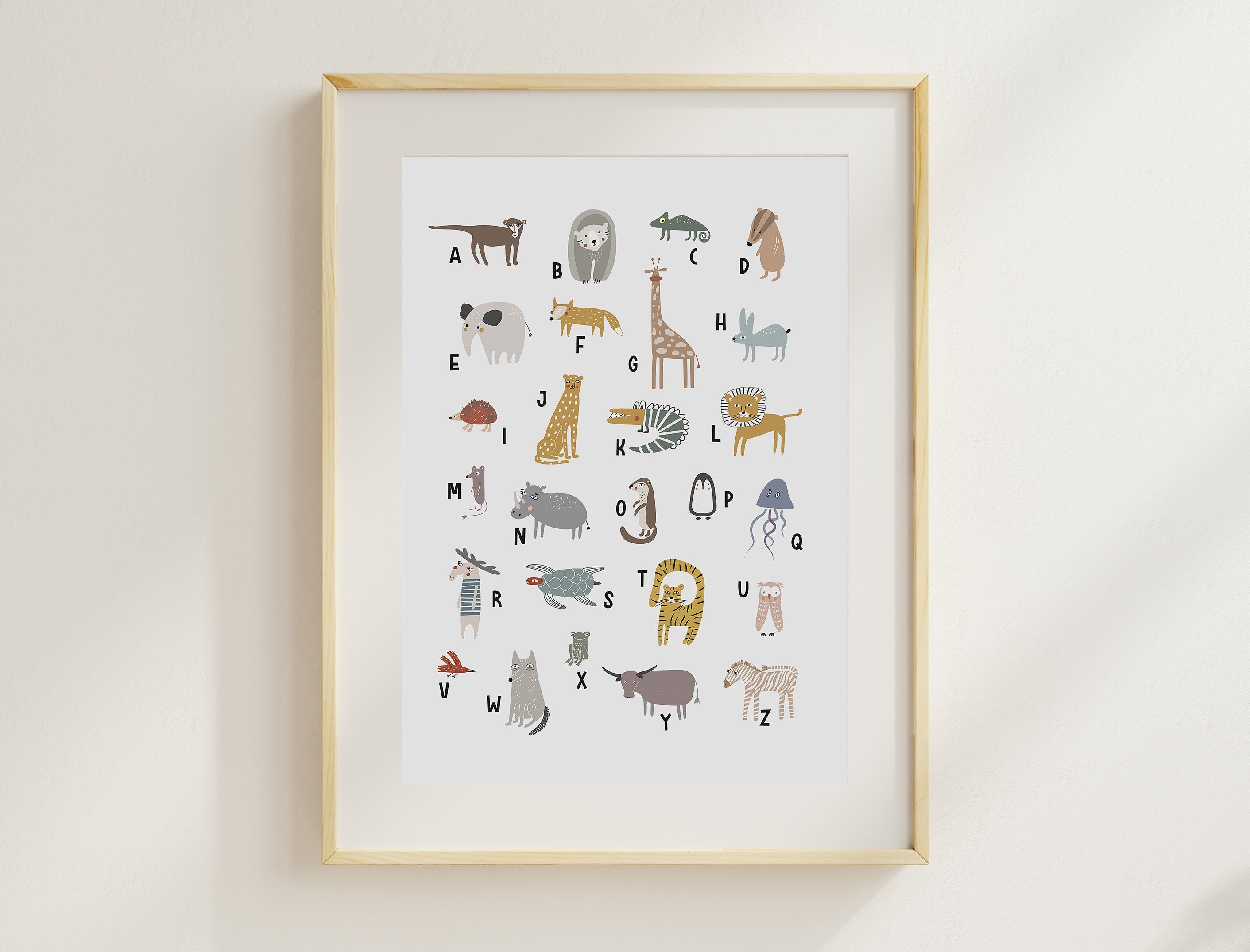 Animal ABC Learning Poster Scandinavian Boho Kids Digital Animal Print ...