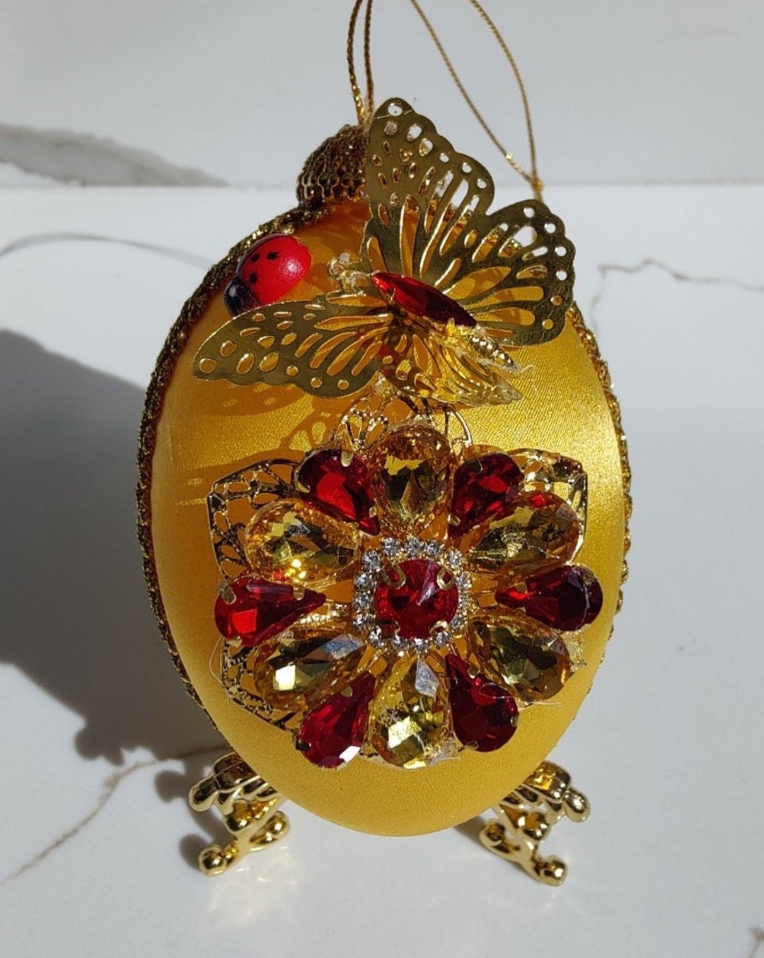 Yellow Easter Ornament: Handmade Jewel Butterfly Egg (4.7 Inch) - Etsy