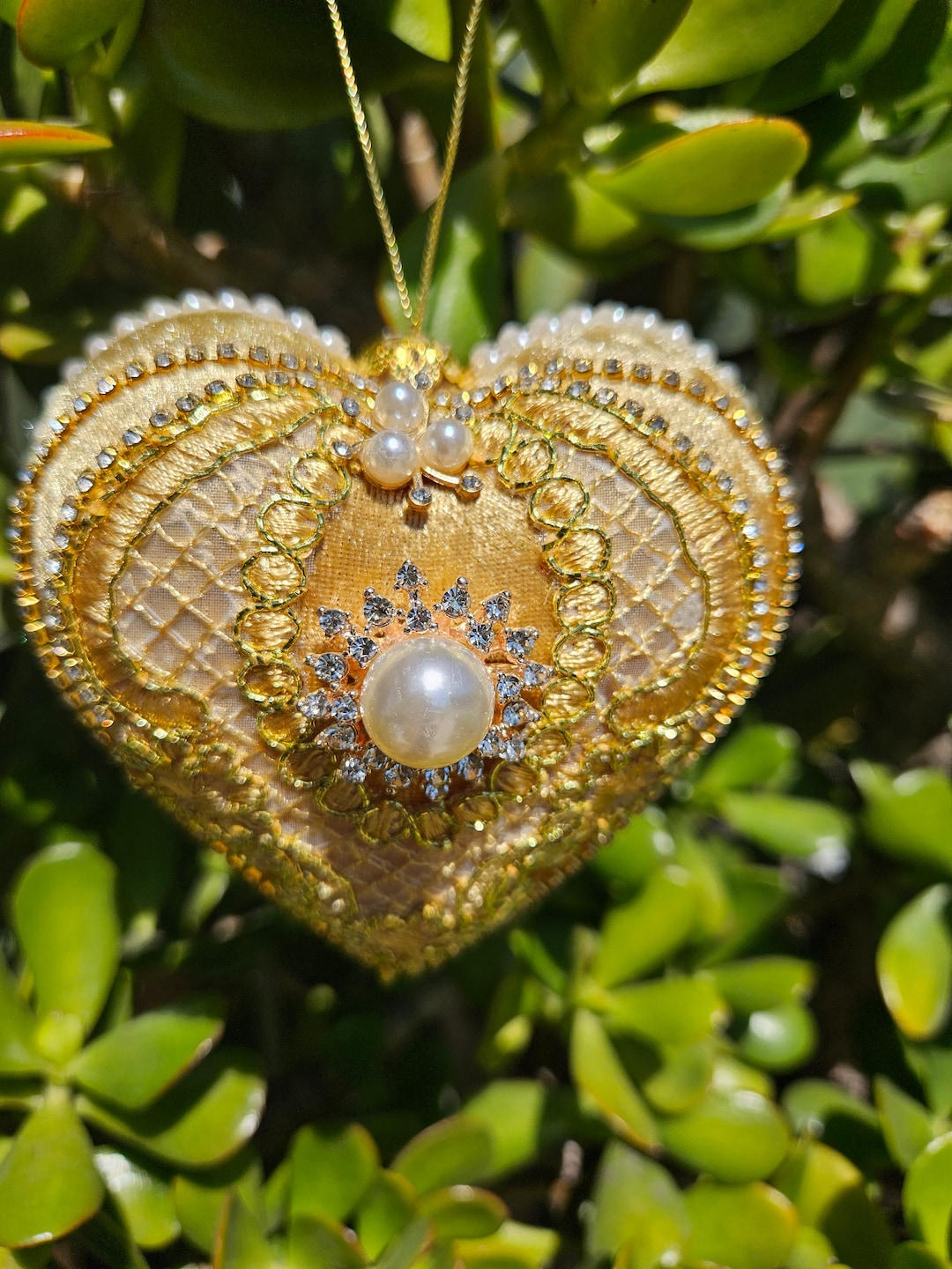 Golden Velvet Ornament Heart Christmas Ornament Golden Christmas ...