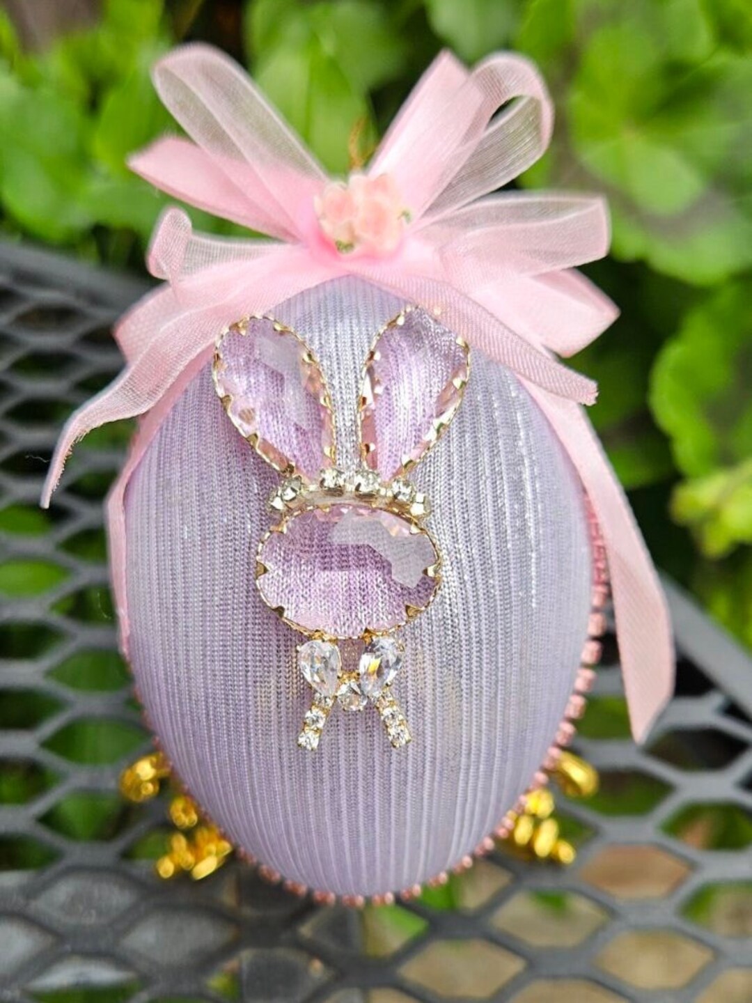 Light Purple Easter Egg Ornament, Amethyst Rhinestone Bunny, Rhinestone ...