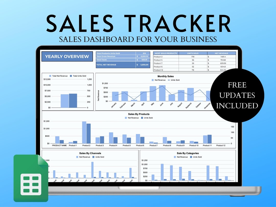 Blue Sales Tracking Template for Google Sheets Dynamic - Etsy