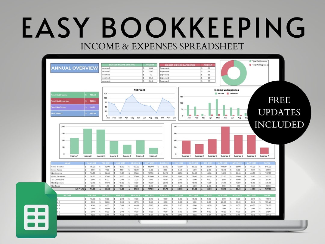 Small Business Bookkeeping Tracker, Income and Expenses Google Sheets ...