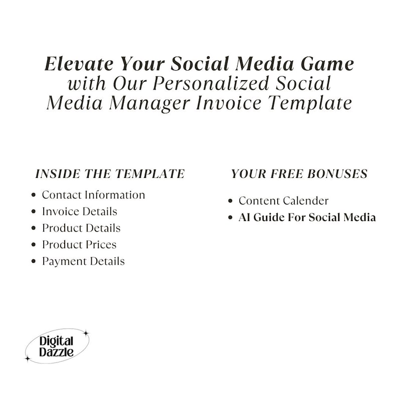 Invoice Template for Social Media Manager, Simple Invoice PDF, Digital ...