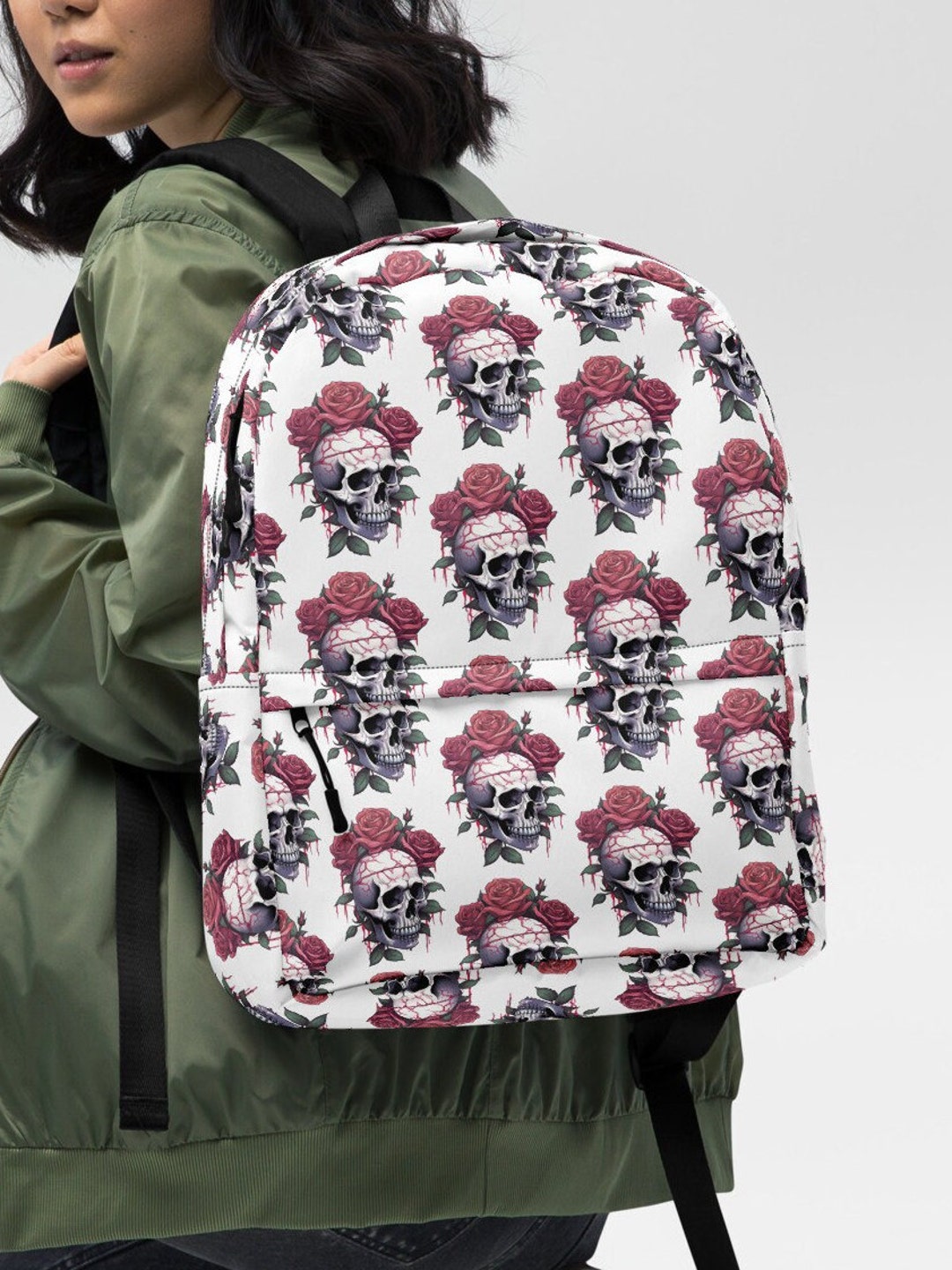 Skull and Roses Backpack Bag, Gothic, Halloween. Prefect for Work ...