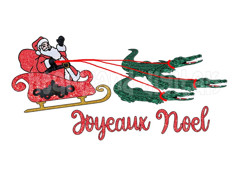 Cajan Christmas Glitter Faux Santa Sleigh Alligators Heaux Red Holiday ...