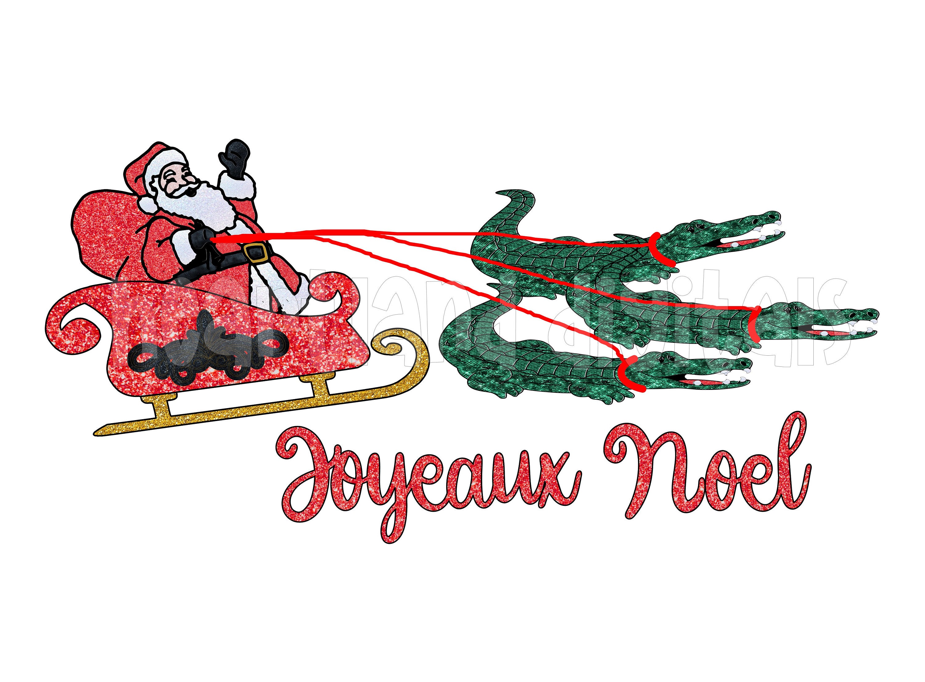 Cajan Christmas Glitter Faux Santa Sleigh Alligators Heaux Red Holiday ...