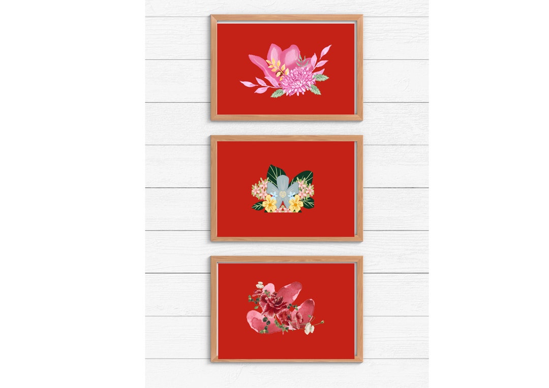 Tika Red in Indian Language Wall Art Set of 3 - Etsy