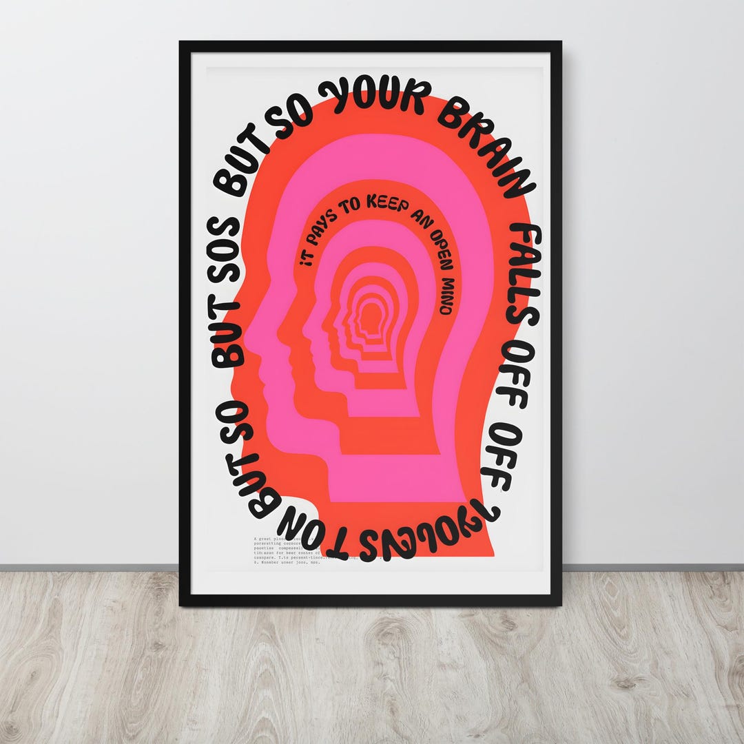 Psychedelic Brain Poster 70s Pop Art Wall Decor, Vibrant Pink & Red ...