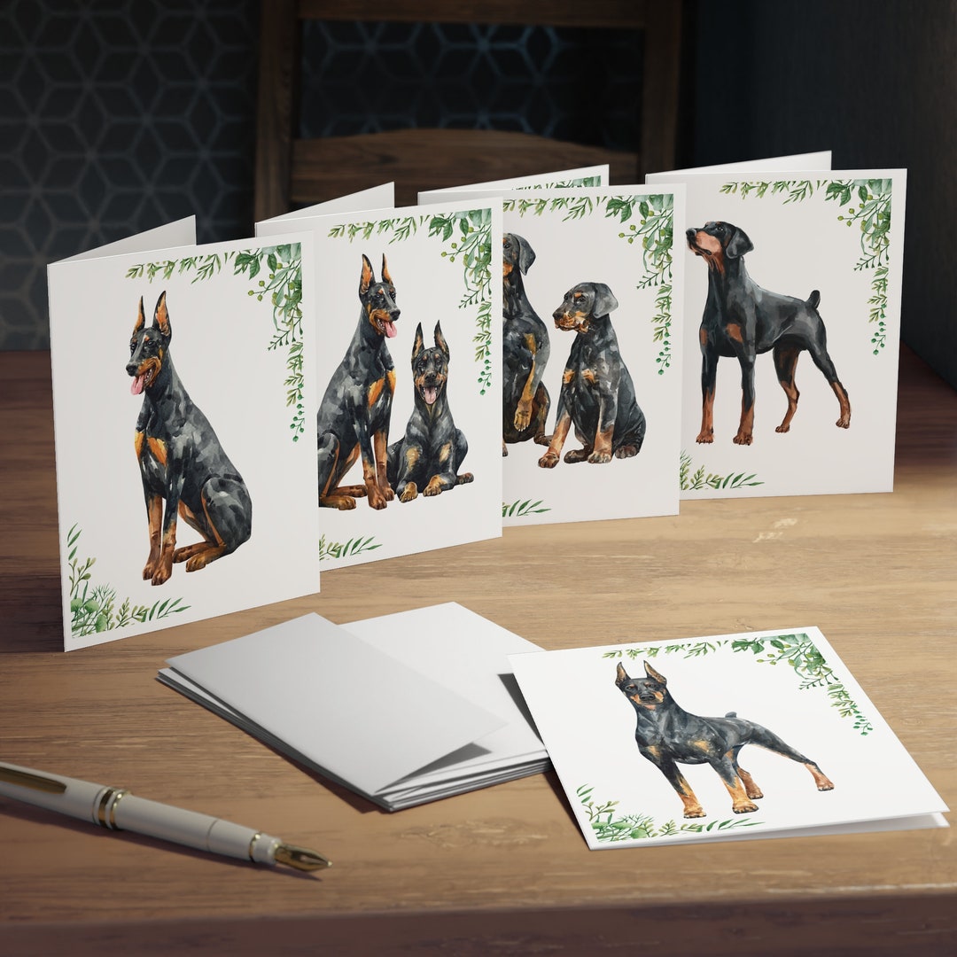 Set of 5 Doberman Pinscher Greeting Cards - Envelopes Included - Blank ...