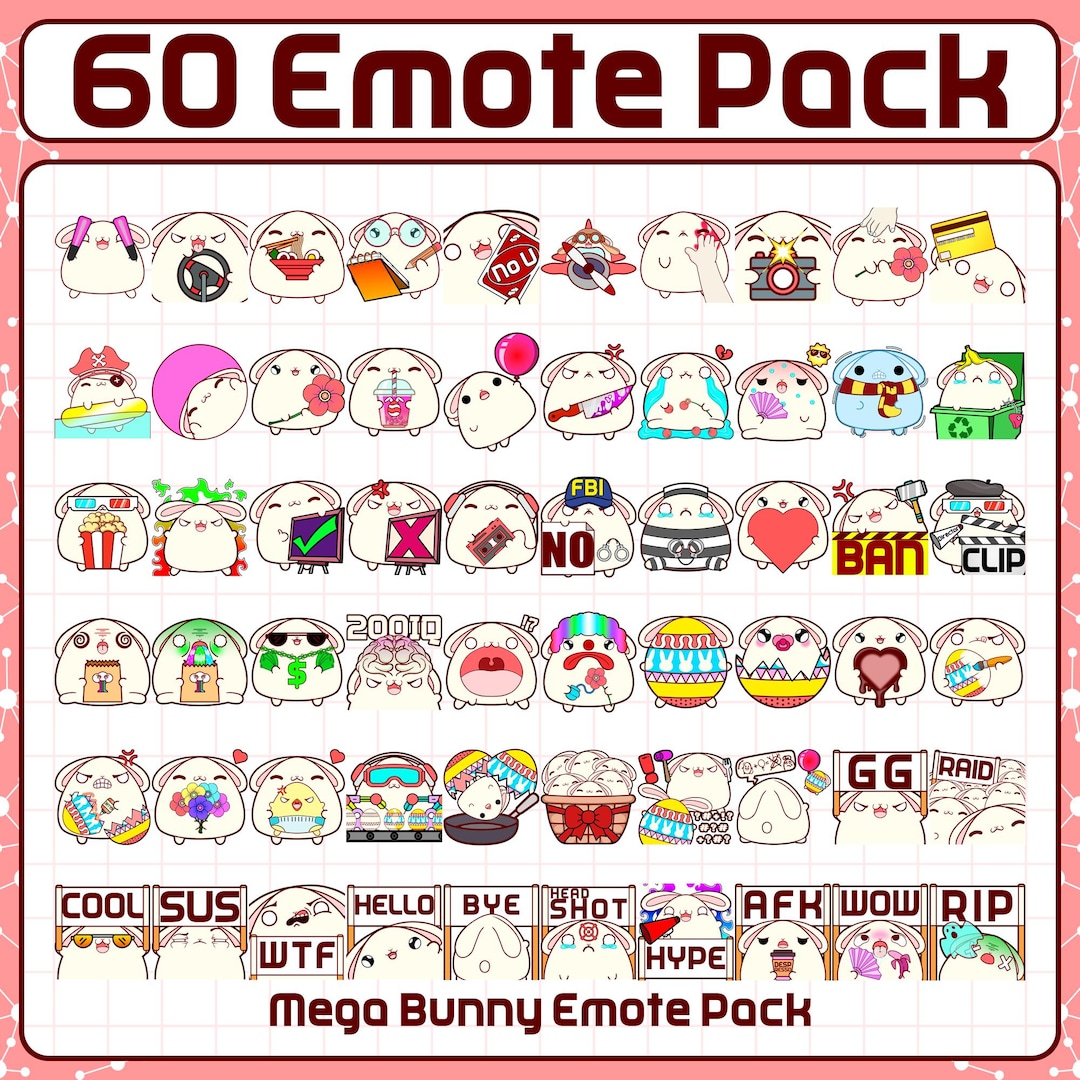 Huge Bunny Emote Pack – 60 Cute & Funny Emotes for Twitch | Animated ...