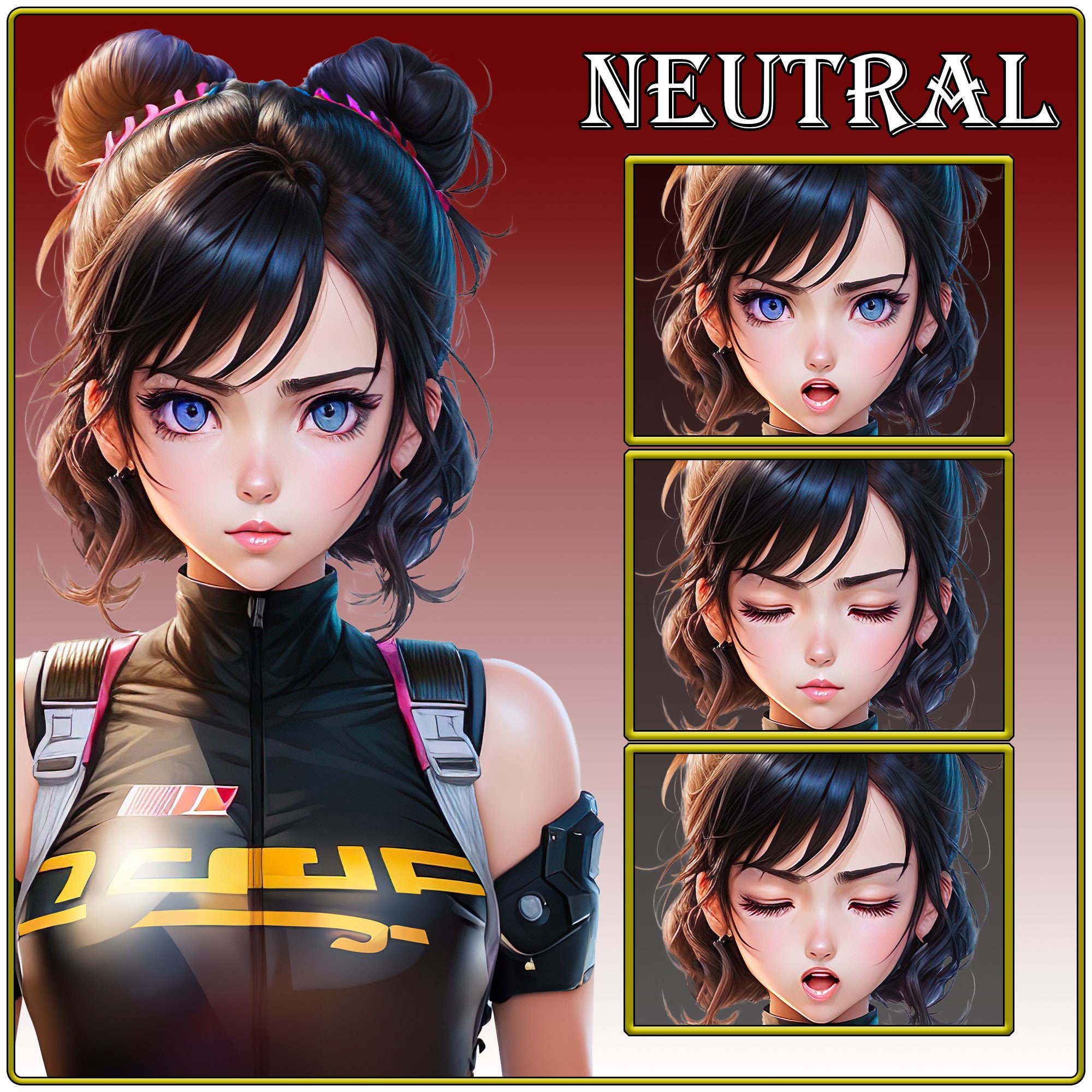 Challanger Girl Pngtuber 3 Facial Expressions Female Pngtuber 2D ...