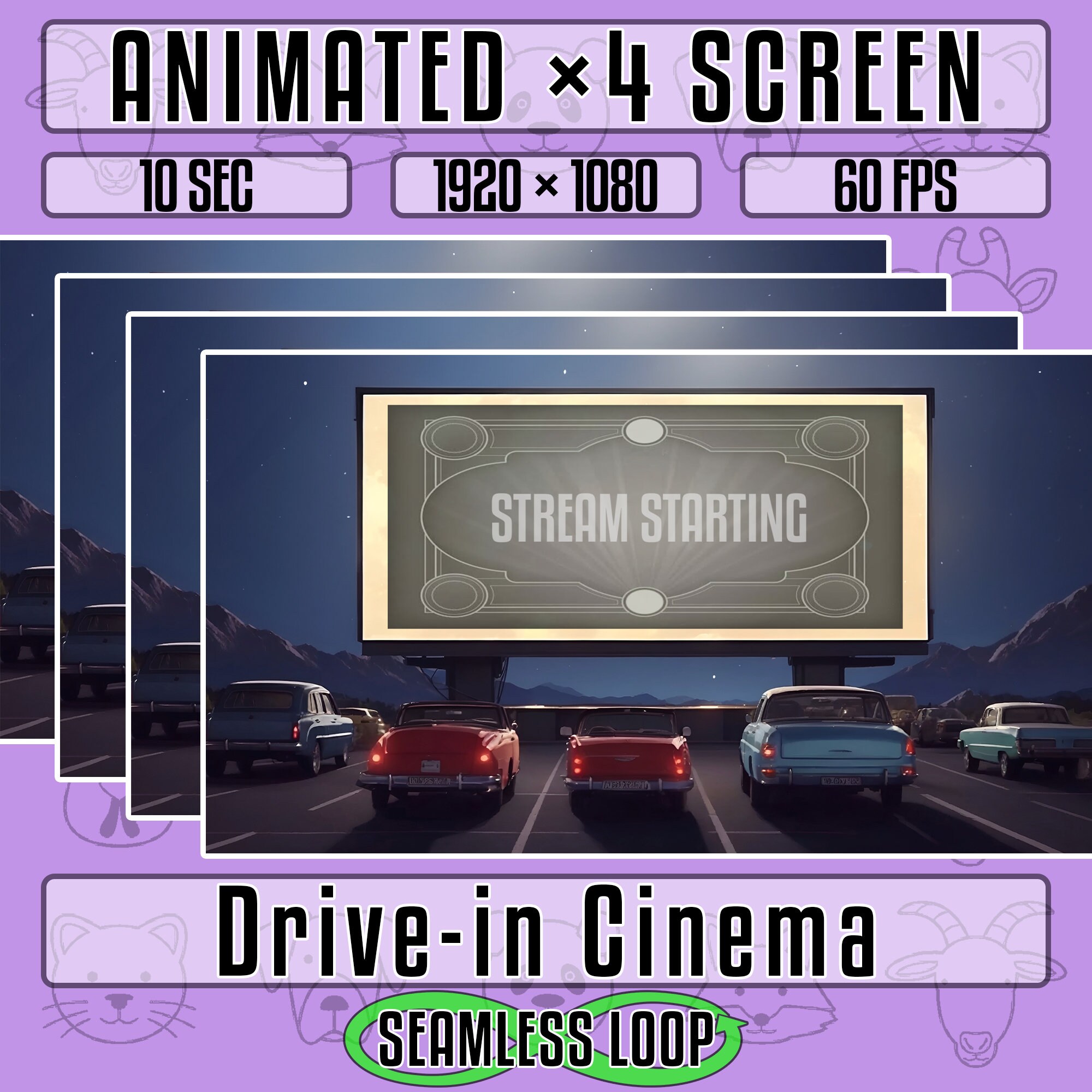 Drive-in Cinema Screen Animated Screen SC-001 19201080 Seamles Loop ...