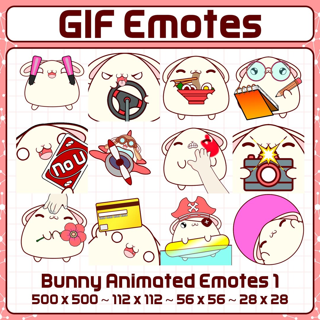 Bunny Animated Emote Pack 1 | 12 Animated Bunny Emotes | Chibi Bunny ...