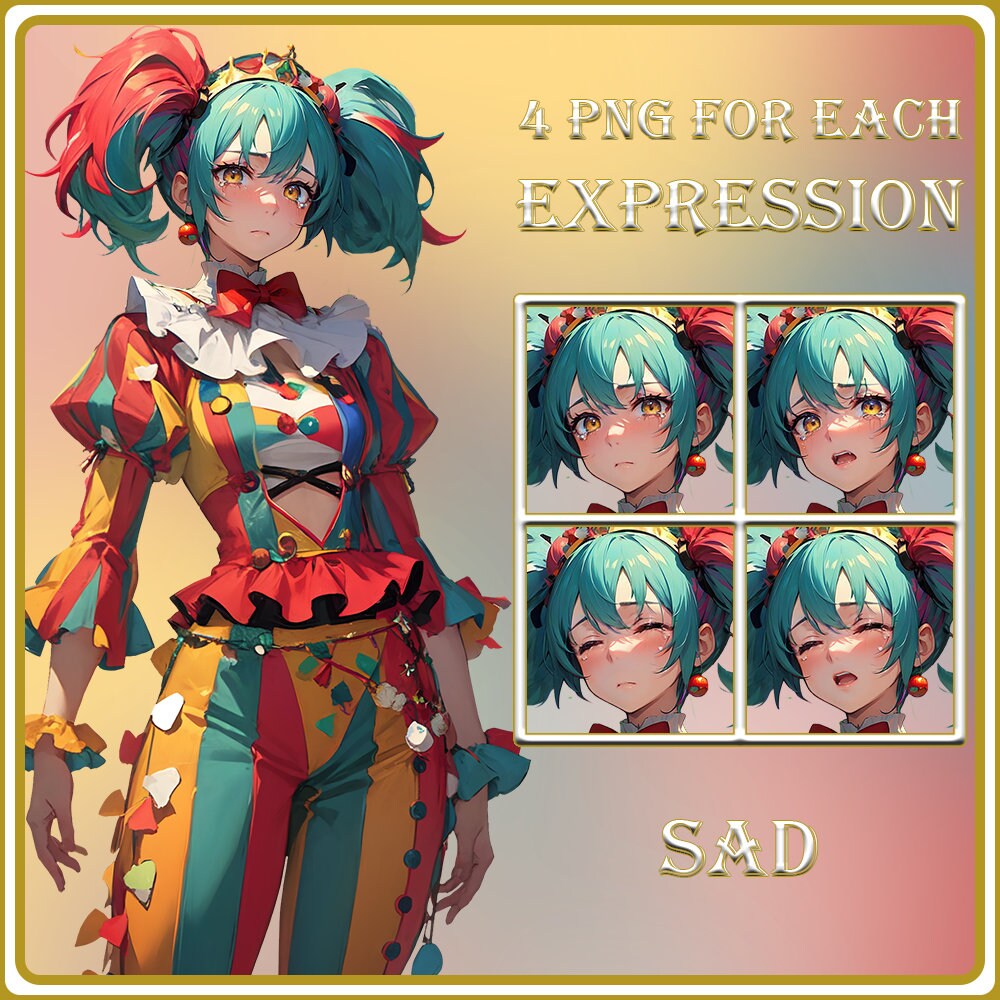 Clown Girl Pngtuber , 4 Expressions , 2D Model 4 Emotions for Streamers ...