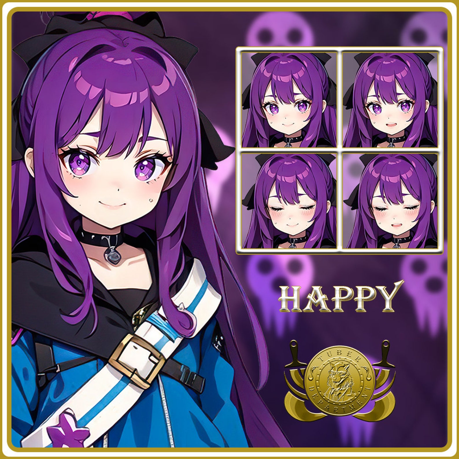 Purple Chibi Pngtuber , 4 Expressions , Chibi Pngtuber , Chibi Goth ...