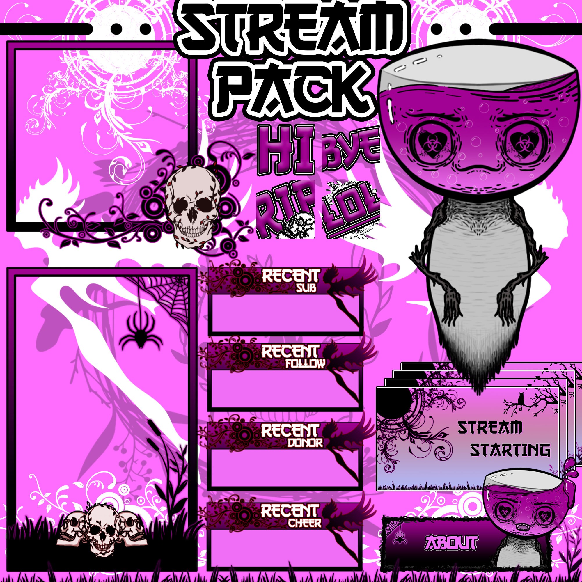Toxic Love Spooky Pngtuber STREAM PACK Twitch Overlay, Stream Overlay ...