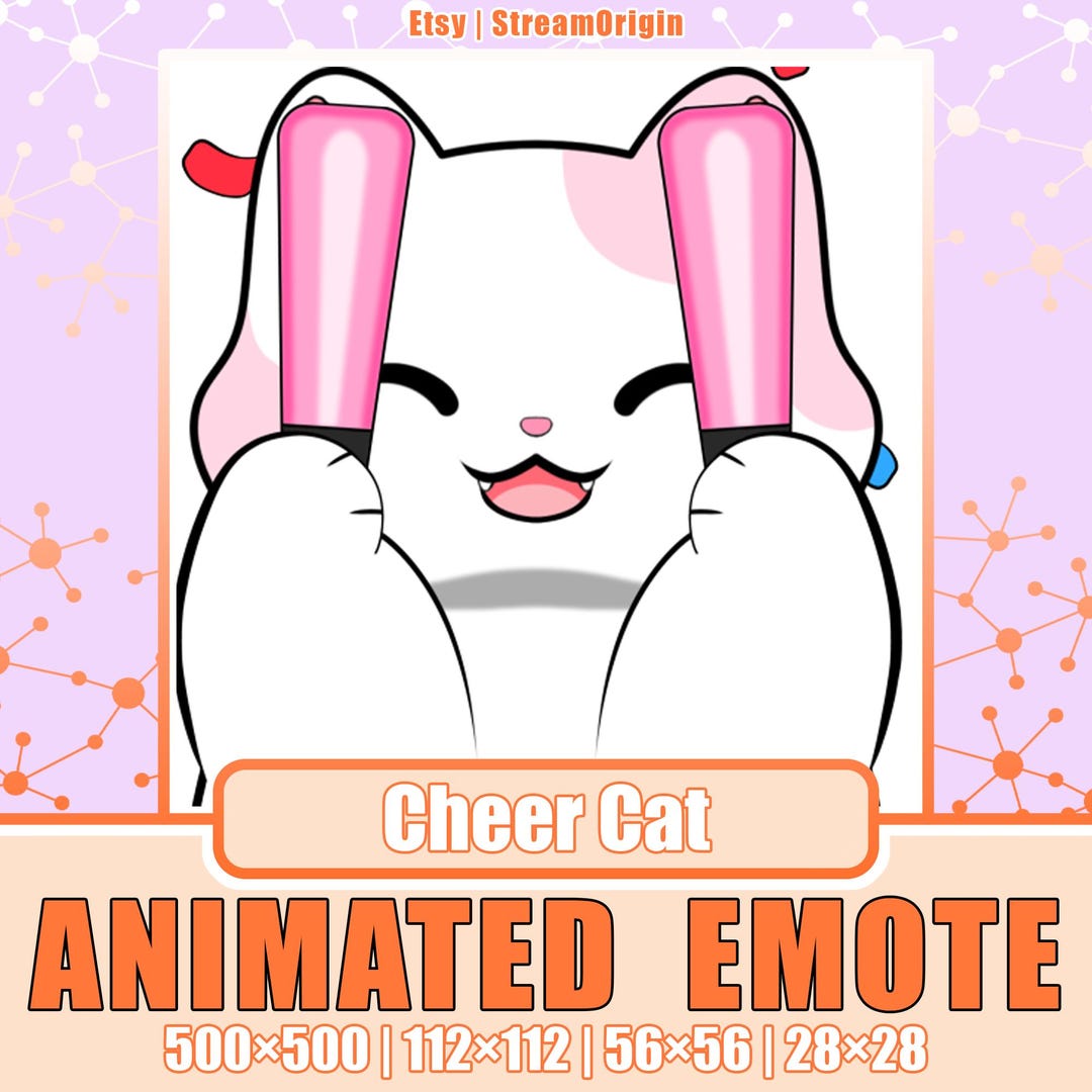 Pink Cat Cheer Animated Emote | Pink Cat Emote, Cat Cheering Emote ...