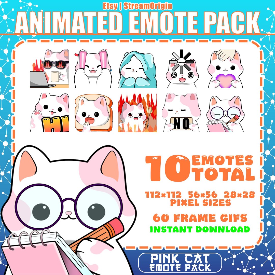 Cat Emote Pack | Pink Cat Emote Pack | Animated Cat Emotes , Cat Emote ...