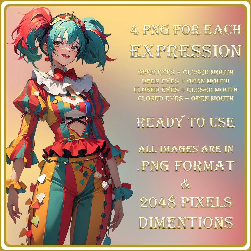 Clown Girl Pngtuber , 4 Expressions , 2D Model 4 Emotions for Streamers ...