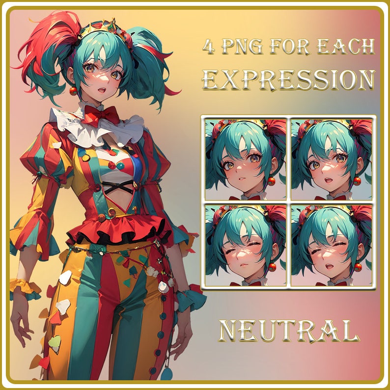 Clown Girl Pngtuber , 4 Expressions , 2D Model 4 Emotions for Streamers ...