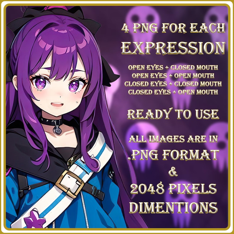 Purple Chibi Pngtuber 4 Expressions Chibi Pngtuber Chibi - Etsy