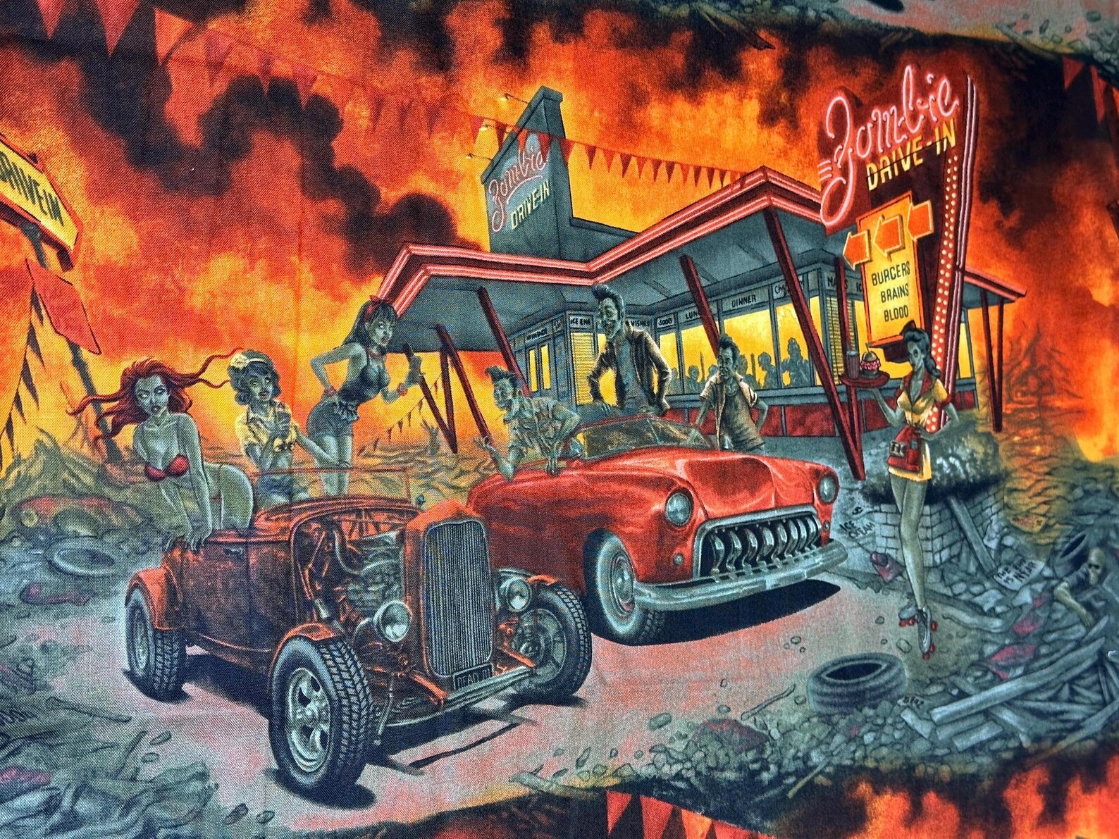 Alexander Henry Fabric - “zombie Drive-in” - P’gosh - De Leon Design ...