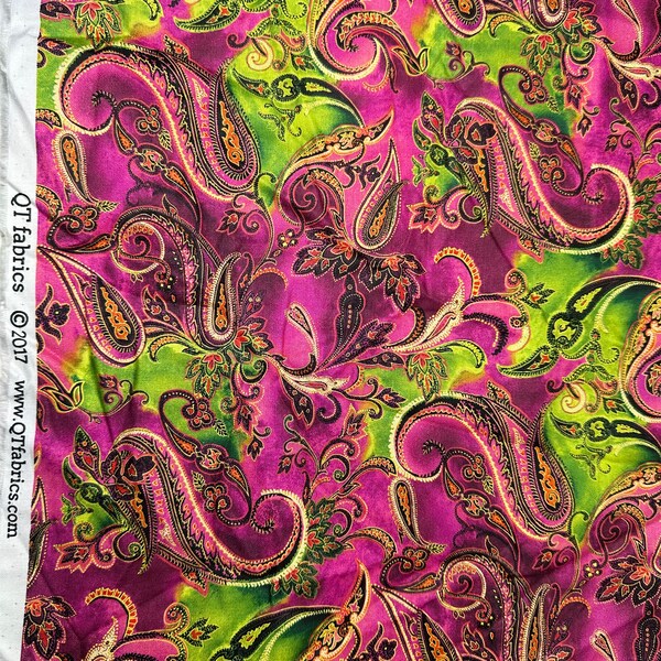 Pink and Green Paisley Fabric - Etsy