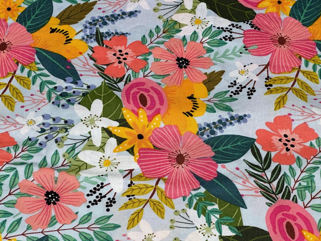 Mia Charro Fabric “farm Friends” - Floral - for Free Spirit - 1 1/2 ...