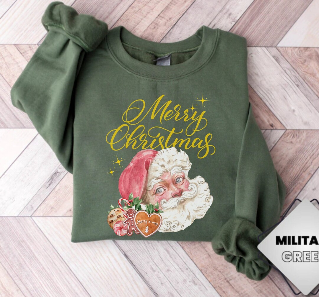 Santa Sweatshirt, Santa Merry Christmas Shirt, Vintage Santa Claus Tee ...