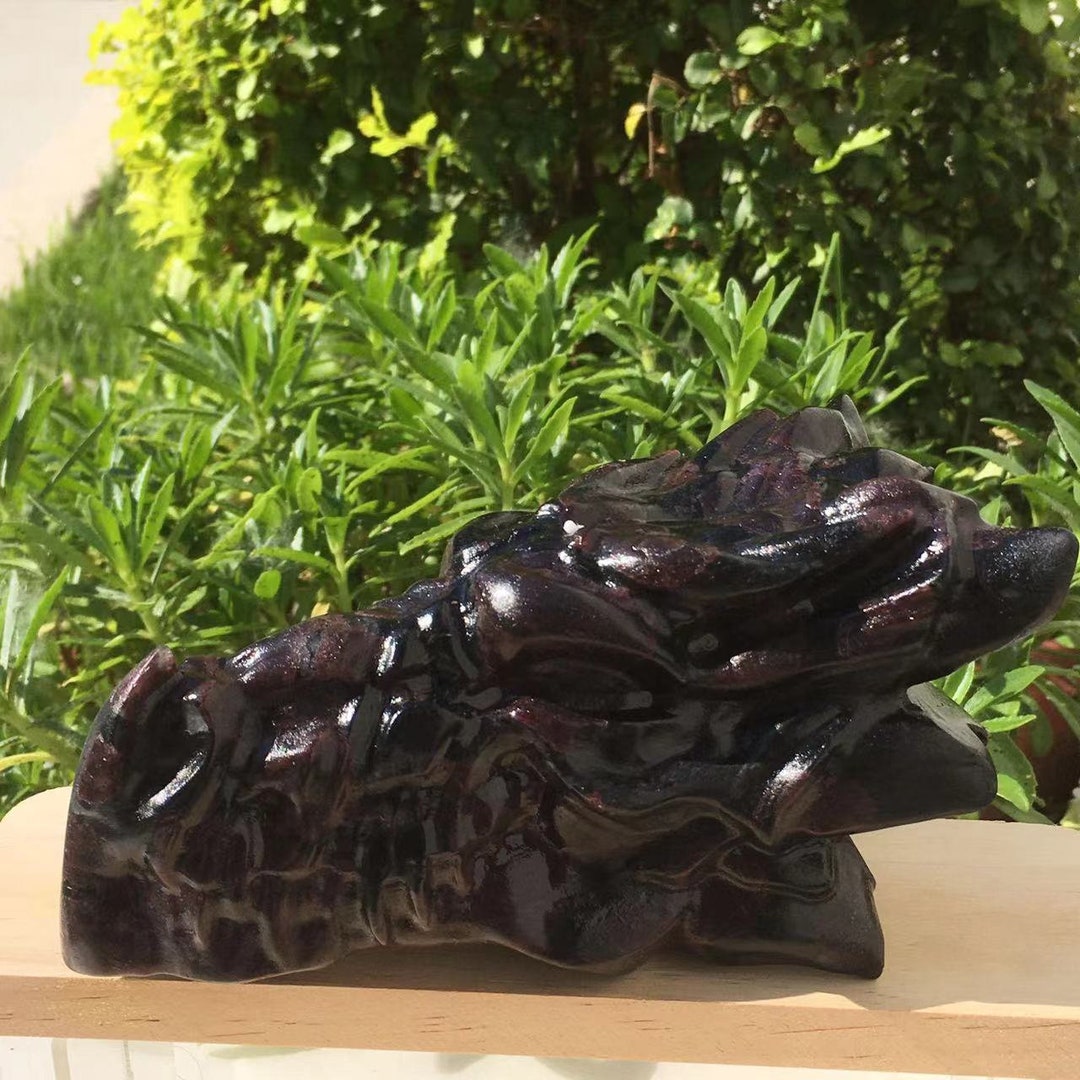 Hand Carved Crystal Dragon Head: Natural Garnet Reiki Healing (6 Inch ...
